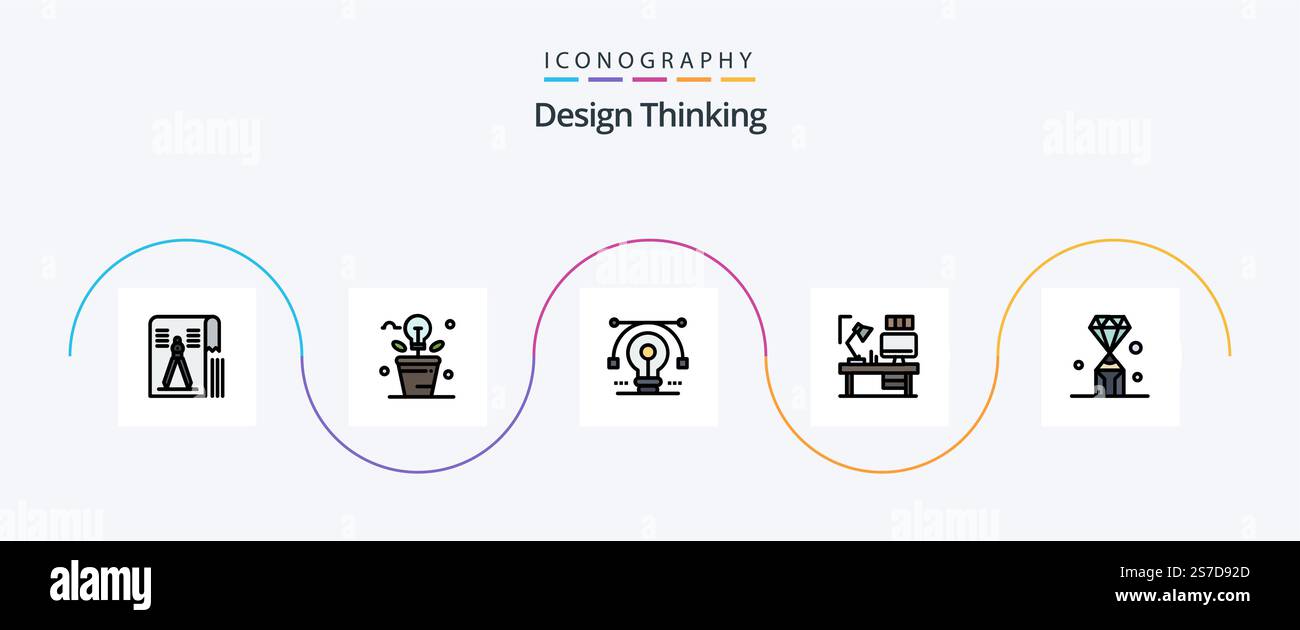 Design Thinking Line Filled Flat 5 Icon Pack Including lamp. table ...