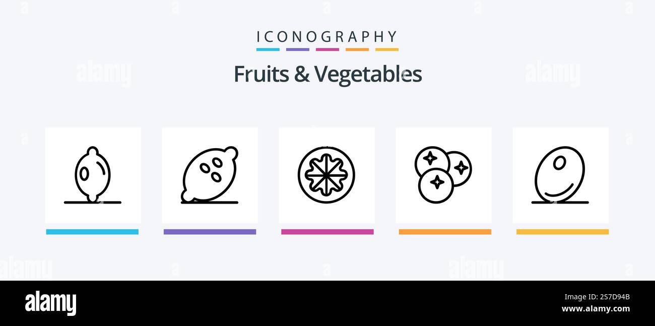Fruits and Vegetables Line 5 Icon Pack Including . fruit. fruit. food ...