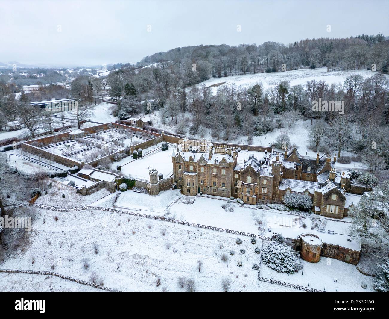Aerial view of Abbotsford House, former home of writer Sir Walter Scott ...