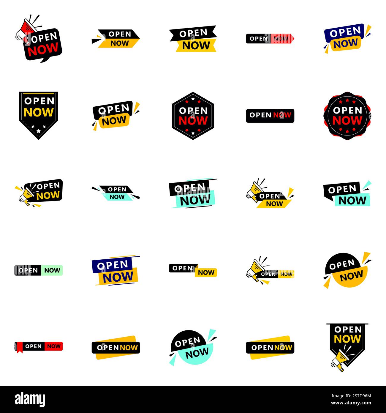 Customizable Open Now Sign Pack 25 Designs Stock Vector Image & Art - Alamy