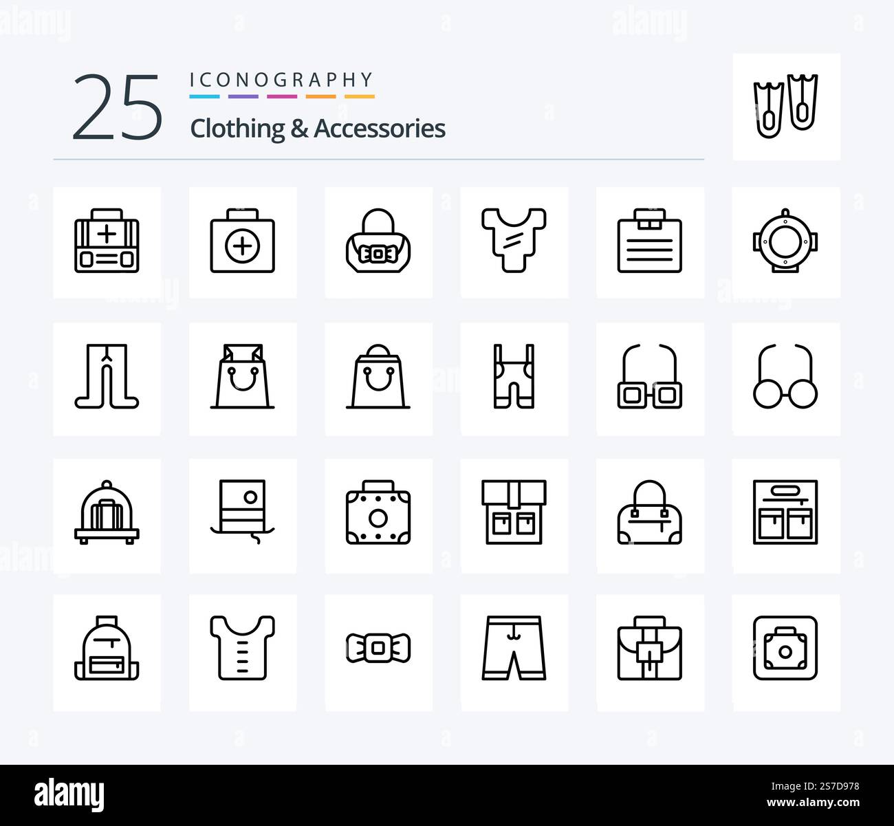 Clothing & Accessories 25 Line icon pack including baby. helm. body ...