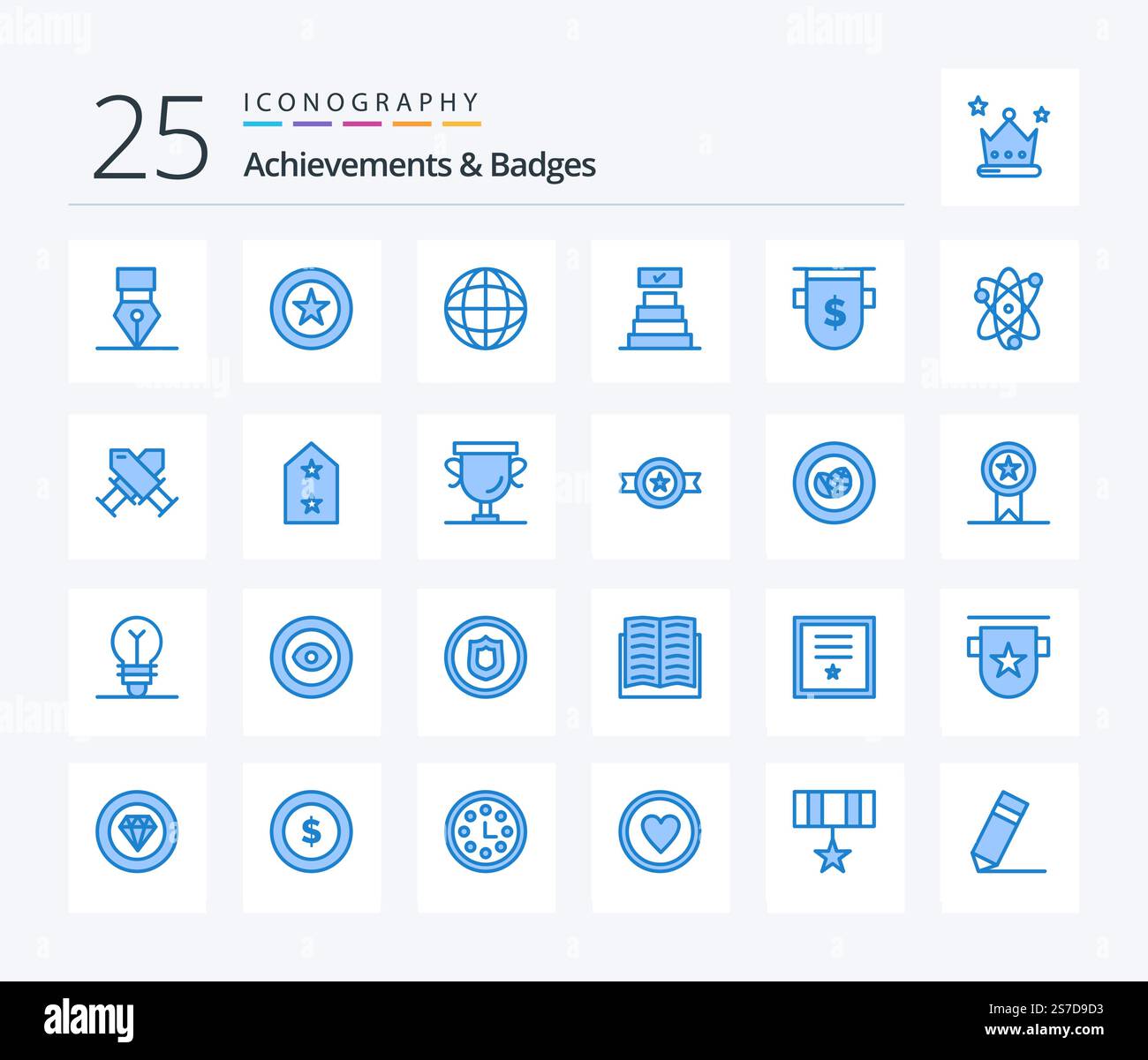Achievements & Badges 25 Blue Color icon pack including currency ...