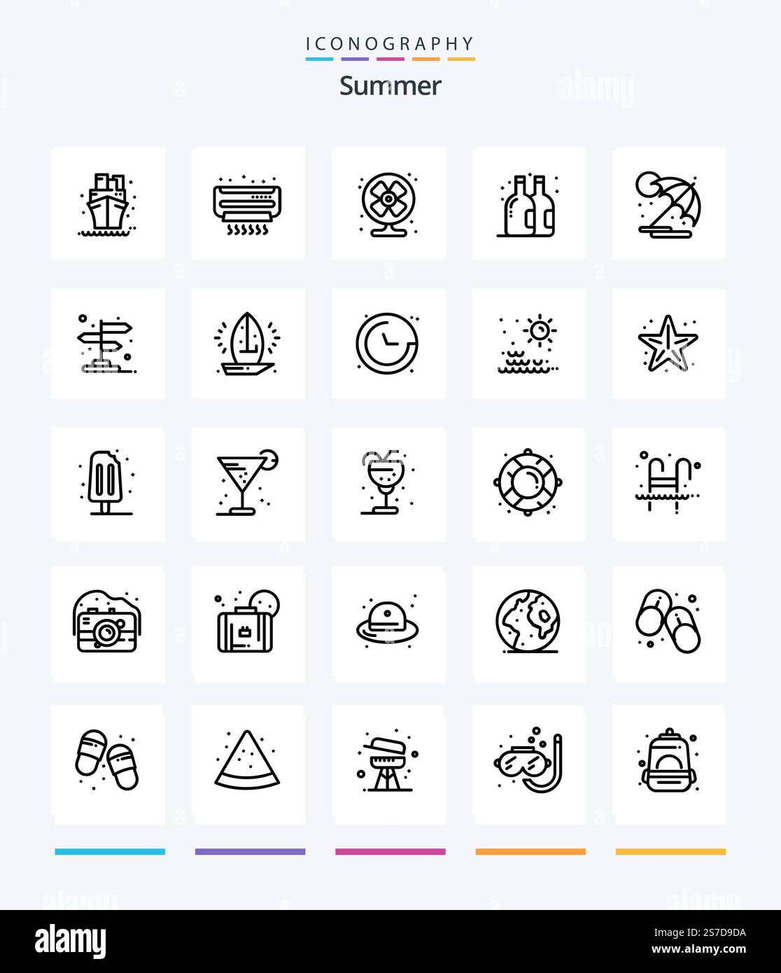 Creative Summer 25 OutLine icon pack Such As umbrella. summer. air ...
