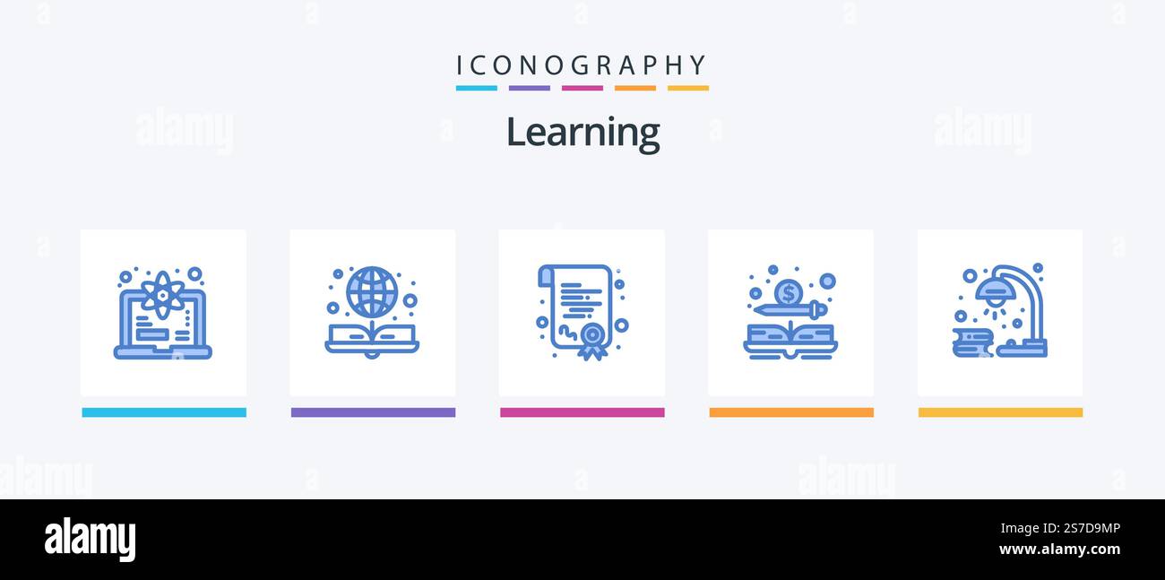 Learning Blue 5 Icon Pack Including light. book. certification. money ...