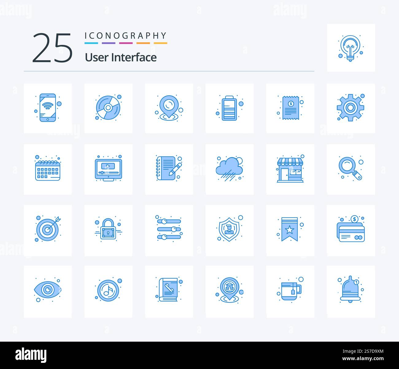 User Interface 25 Blue Color icon pack including gear. finance ...