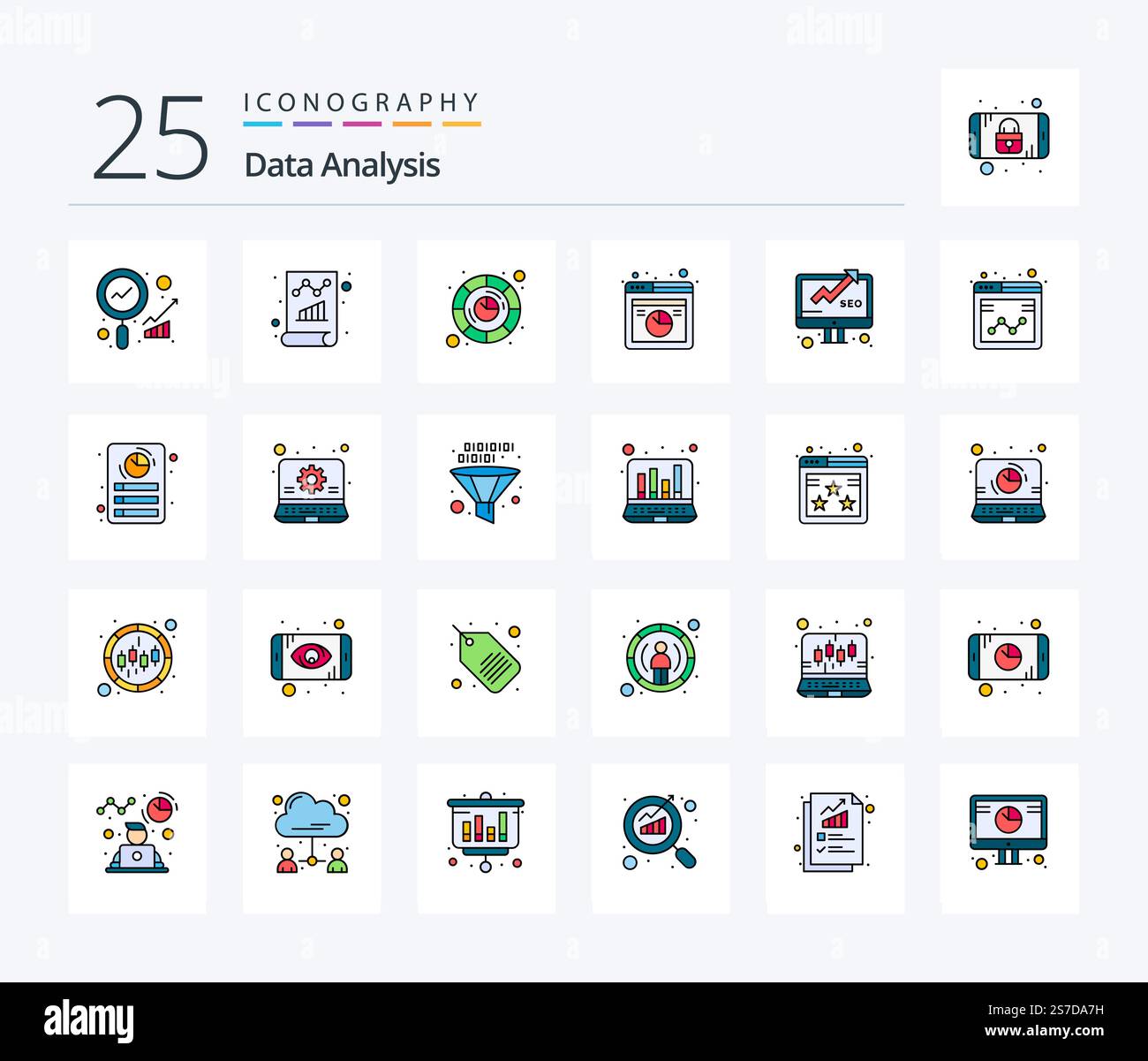 Data Analysis 25 Line Filled icon pack including business. graph. report. database. graph Stock ...