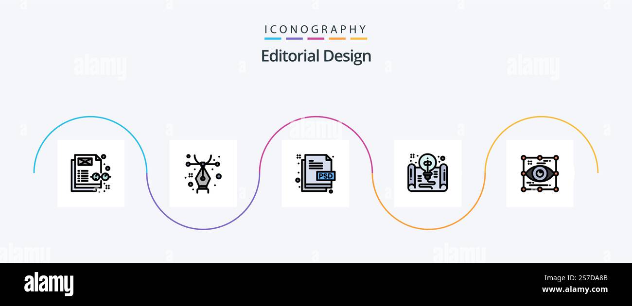 Editorial Design Line Filled Flat 5 Icon Pack Including design. idea. document. form. document ...