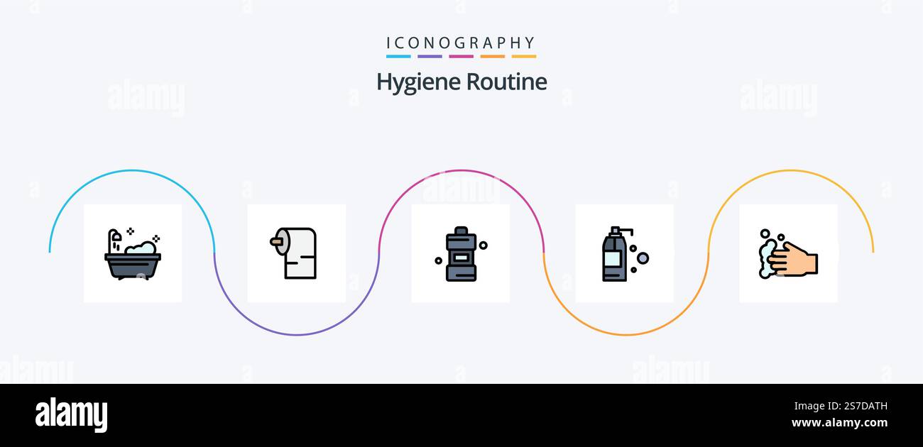 Hygiene Routine Line Filled Flat 5 Icon Pack Including . soap. cleaning ...