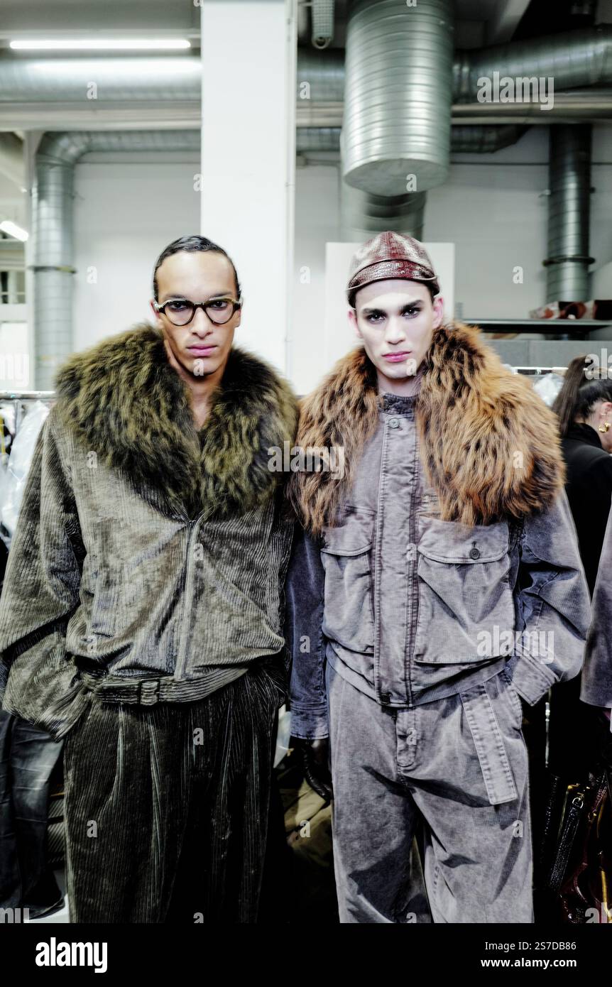 Milan Fashion Week - Men F/W 2025-26 Emporio Armani fashion show Backstage Milan, Italy. 18th ...
