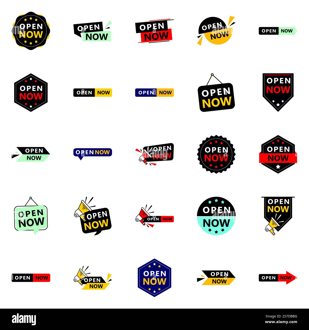 Open Now Sign Pack 25 Vibrant Vector Templates Stock Vector Image & Art ...