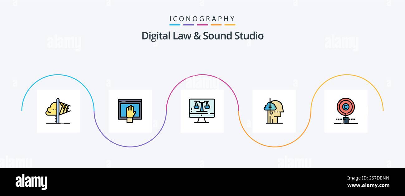 Digital Law And Sound Studio Line Filled Flat 5 Icon Pack Including ...