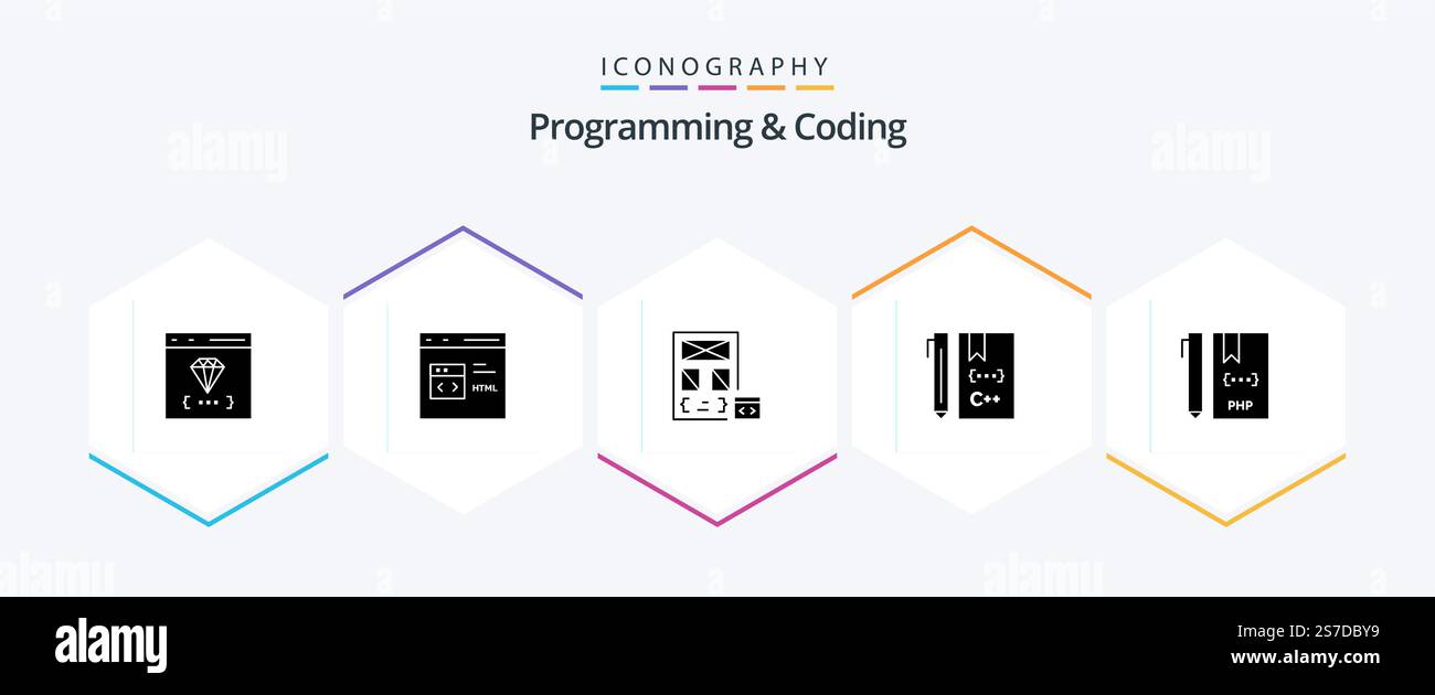 Programming And Coding 25 Glyph icon pack including coding. c. development. page. develop Stock ...