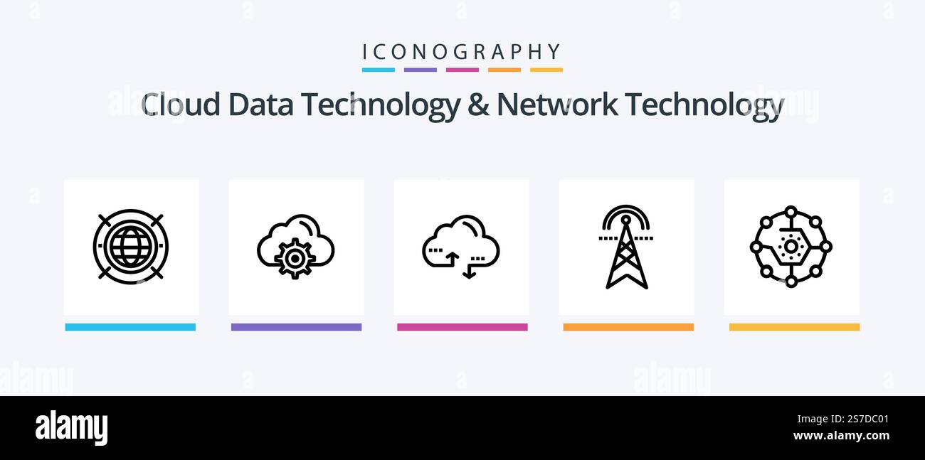 Cloud Data Technology And Network Technology Line 5 Icon Pack Including ...