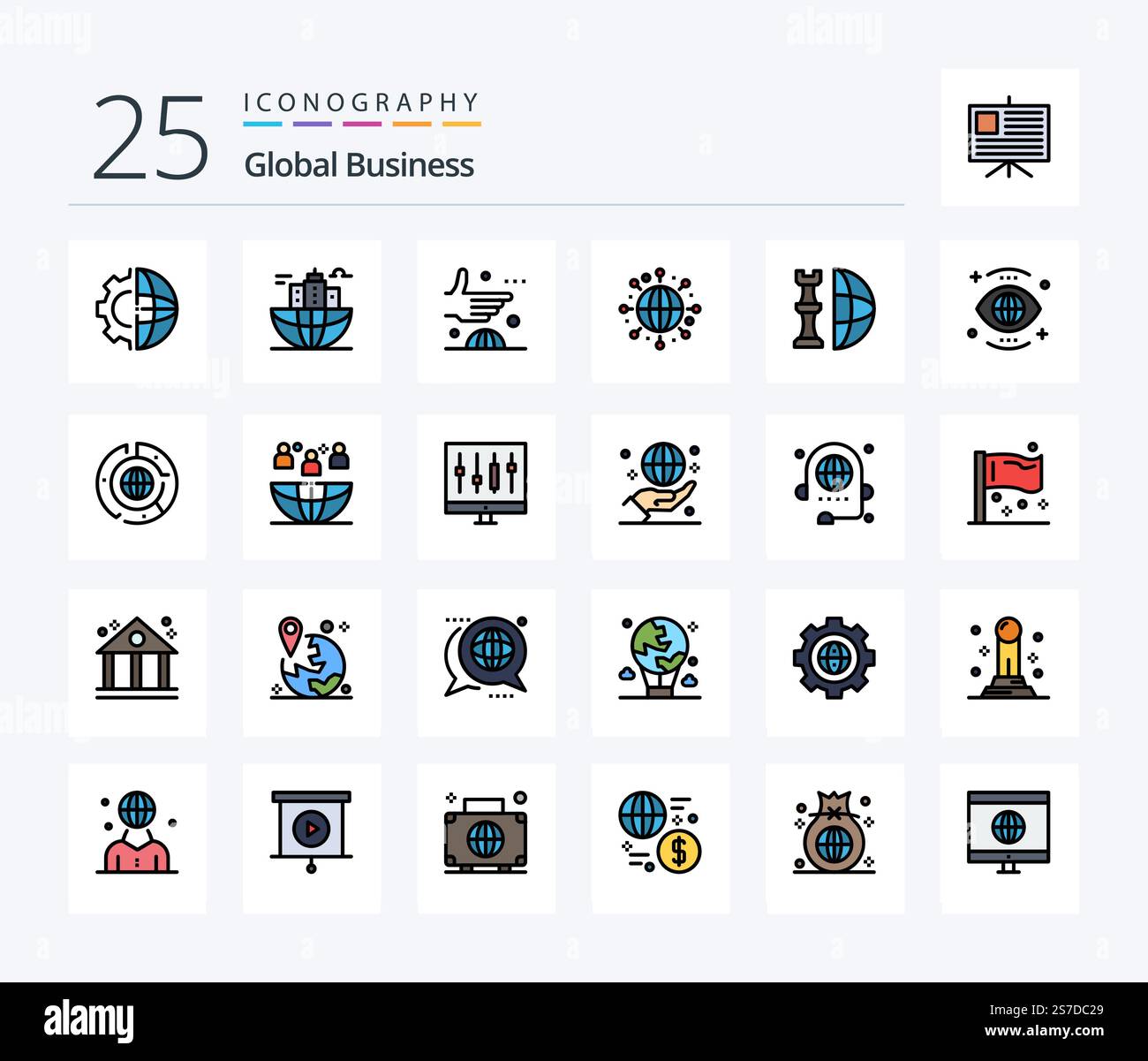 Global Business 25 Line Filled icon pack including world. global ...