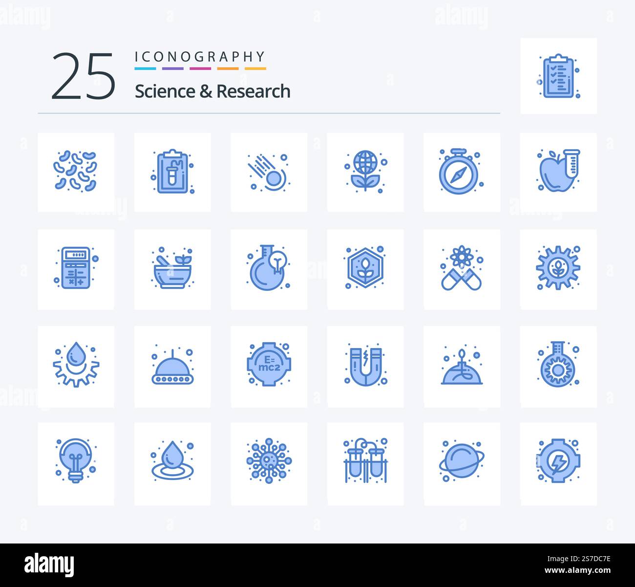 Science 25 Blue Color icon pack including time. stop. meteor. pause ...