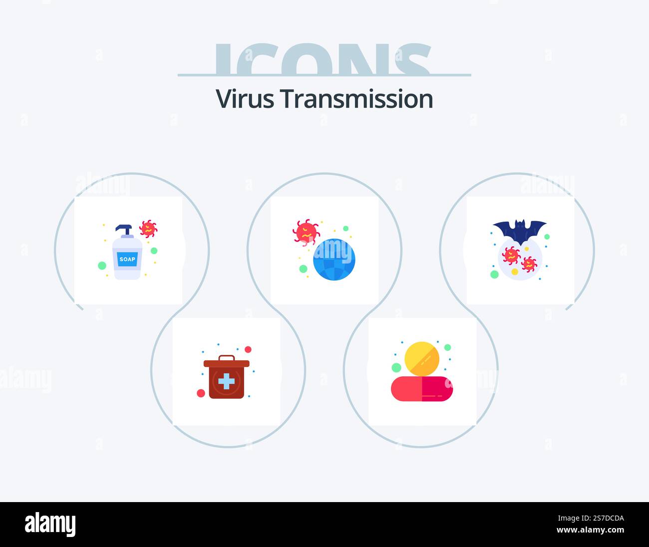 Virus Transmission Flat Icon Pack 5 Icon Design. carrier. pandemic. bottle. infection. disease ...