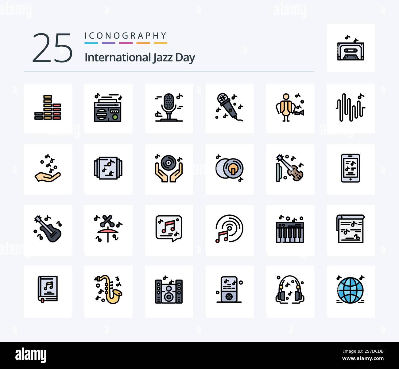 International Jazz Day 25 Line Filled icon pack including hand. wave ...