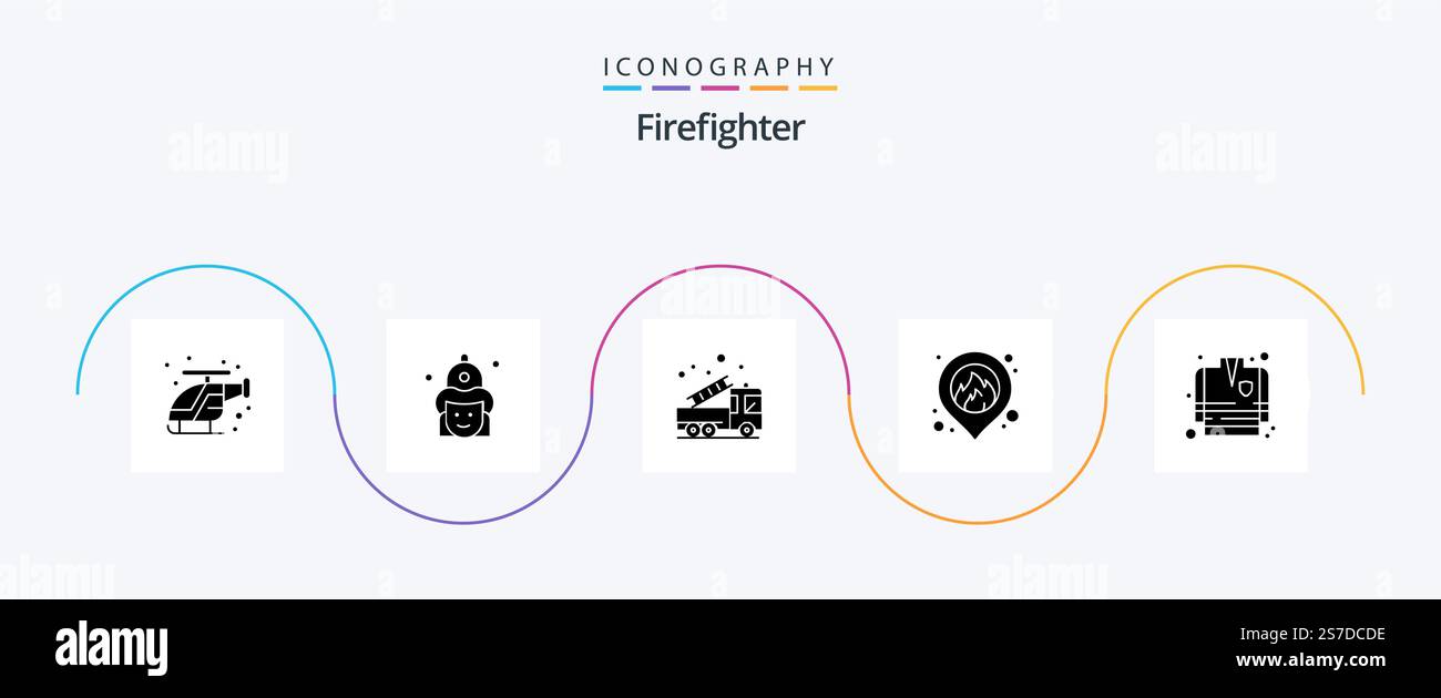Firefighter Glyph 5 Icon Pack Including fire fighting. location. hat ...