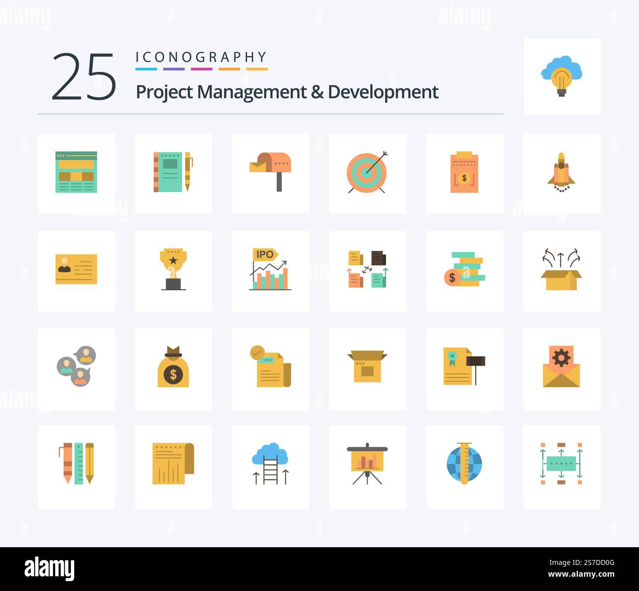 Project Management And Development 25 Flat Color icon pack including ...