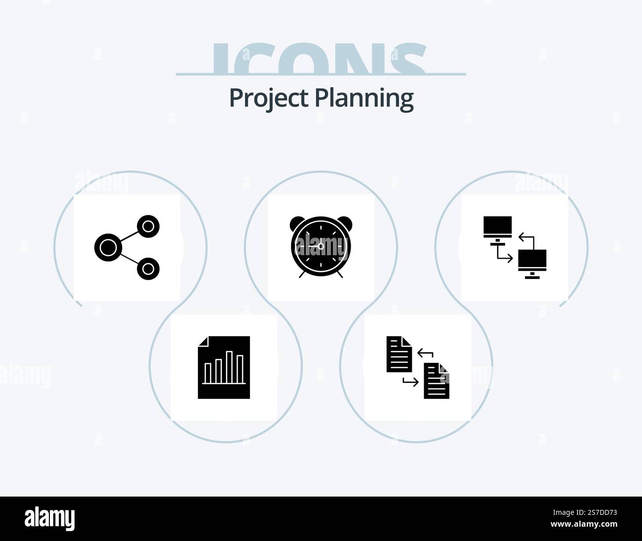 Project Planing Glyph Icon Pack 5 Icon Design. time. clock. page. social. network Stock Vector ...