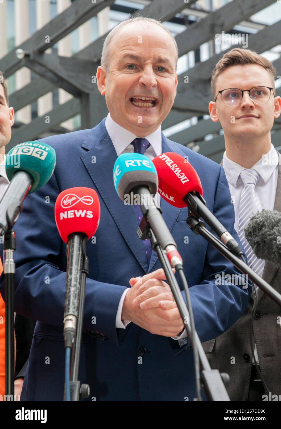 Fianna Fail leader Micheal Martin speaking to the media as he arrives at Radisson Hotel, Dublin ...