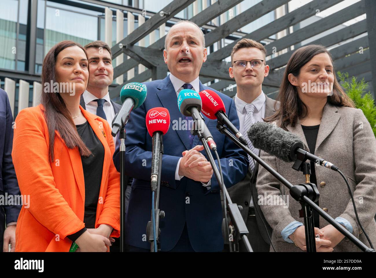 Fianna Fail leader Micheal Martin speaking to the media as he arrives at Radisson Hotel, Dublin ...
