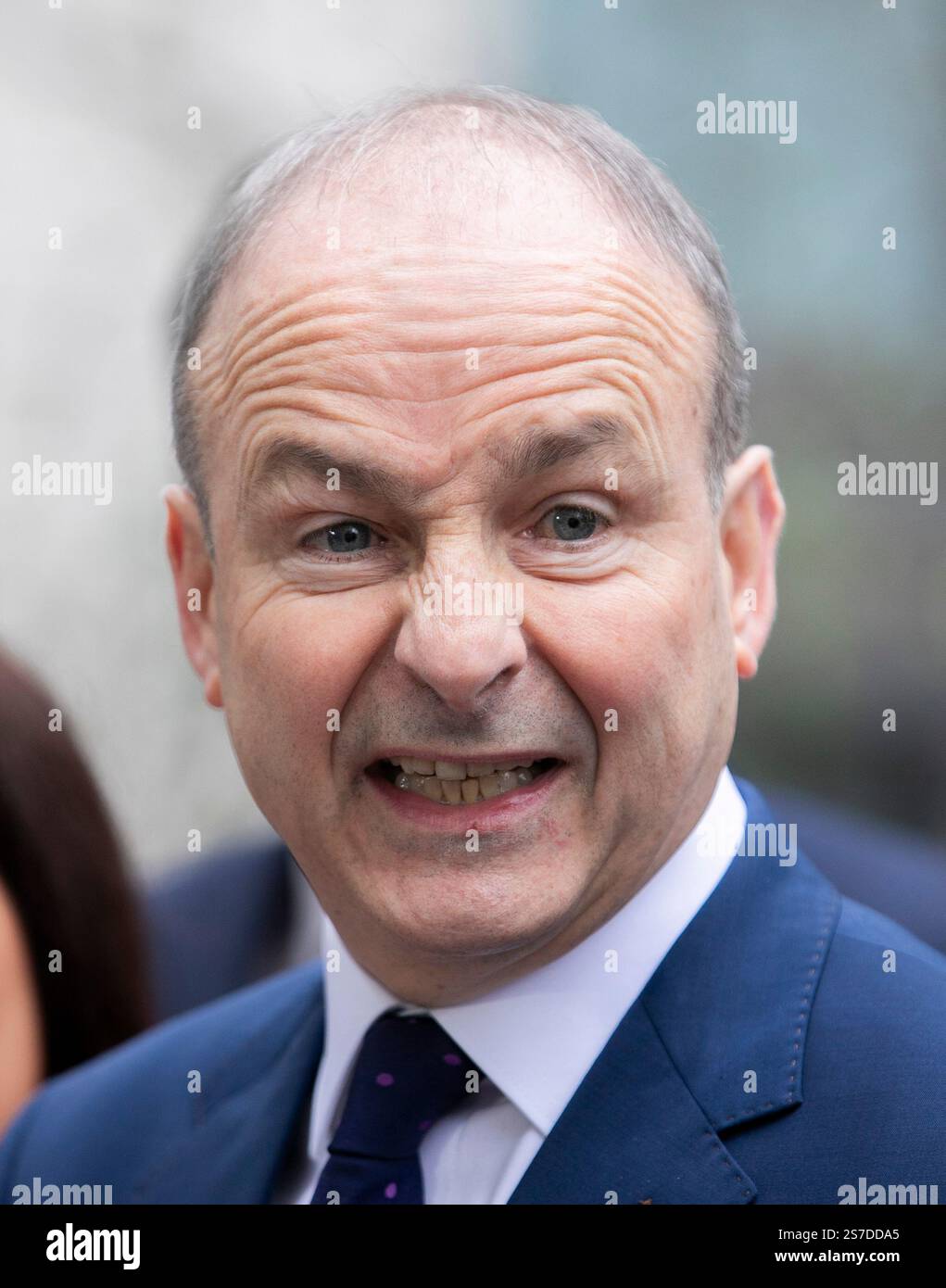 Fianna Fail leader Micheal Martin speaking to the media as he arrives at Radisson Hotel, Dublin ...