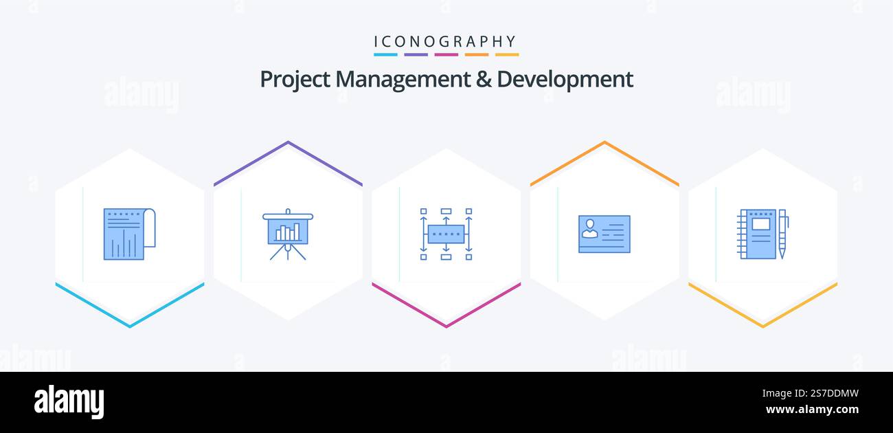 Project Management And Development 25 Blue icon pack including id. card. workflow. license ...