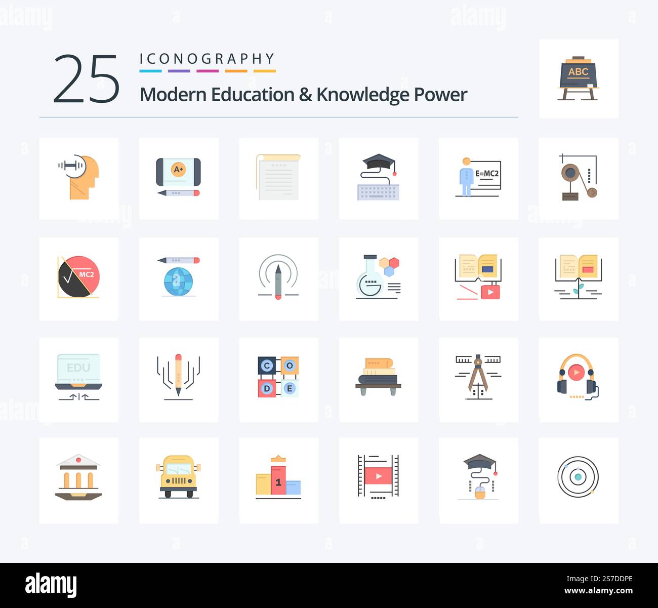 Modern Education And Knowledge Power 25 Flat Color icon pack including ...