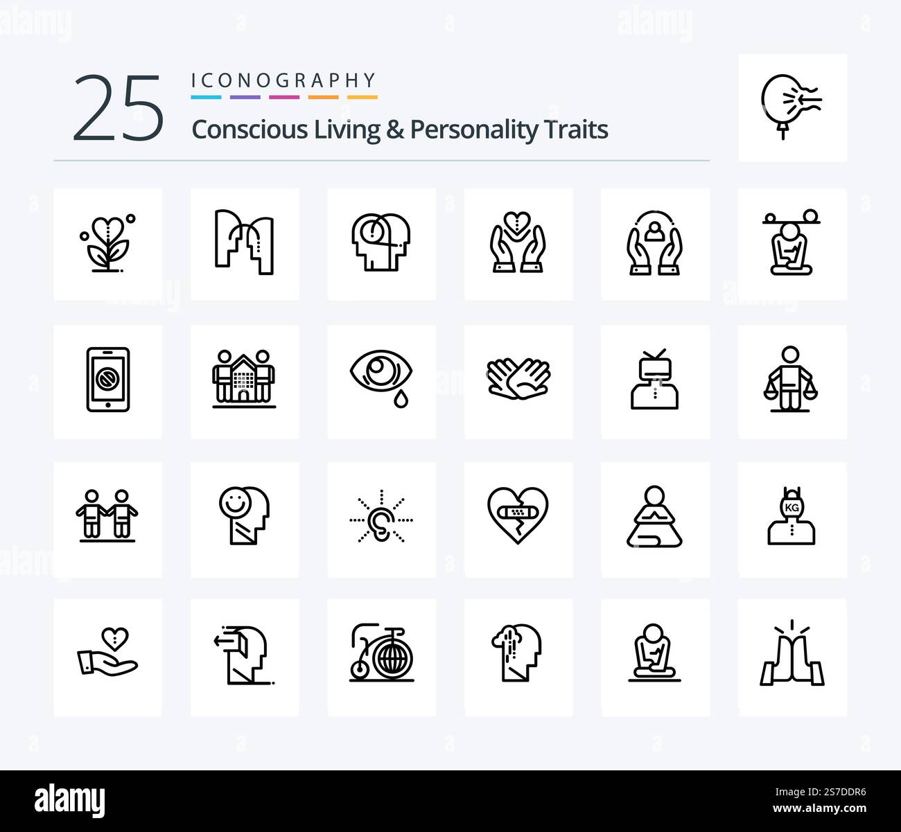 Concious Living And Personality Traits 25 Line icon pack including love ...
