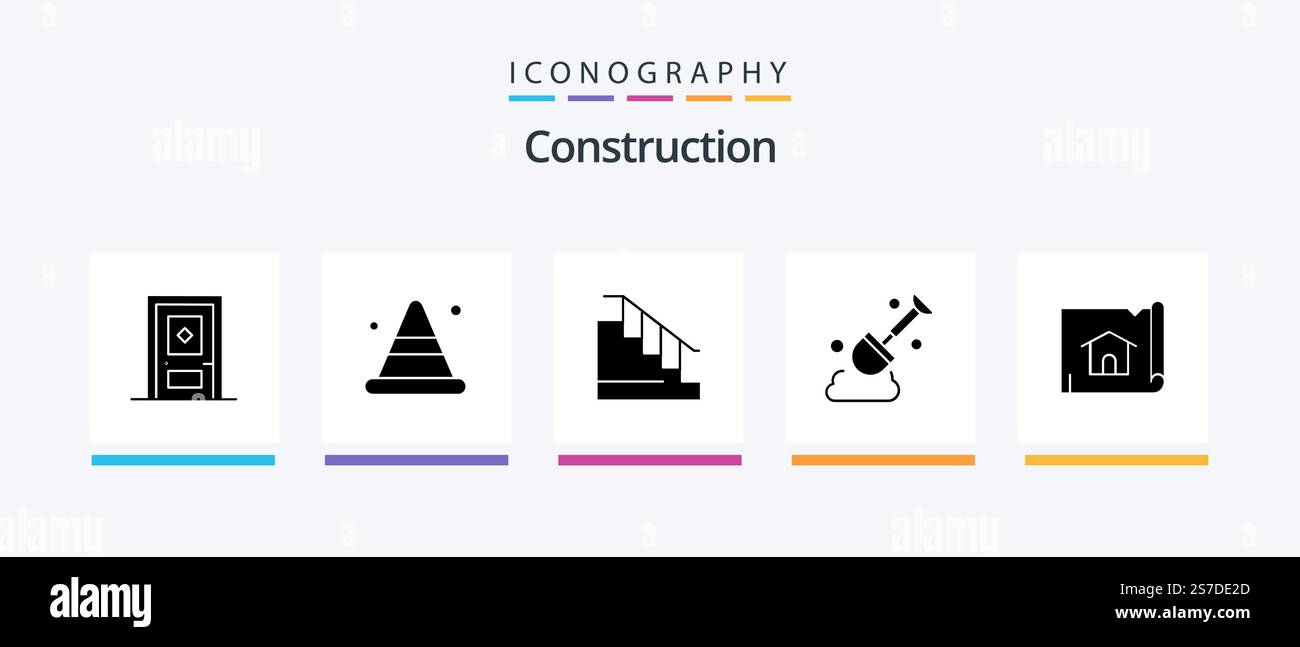 Construction Glyph 5 Icon Pack Including map. building. construction. tool. construction ...