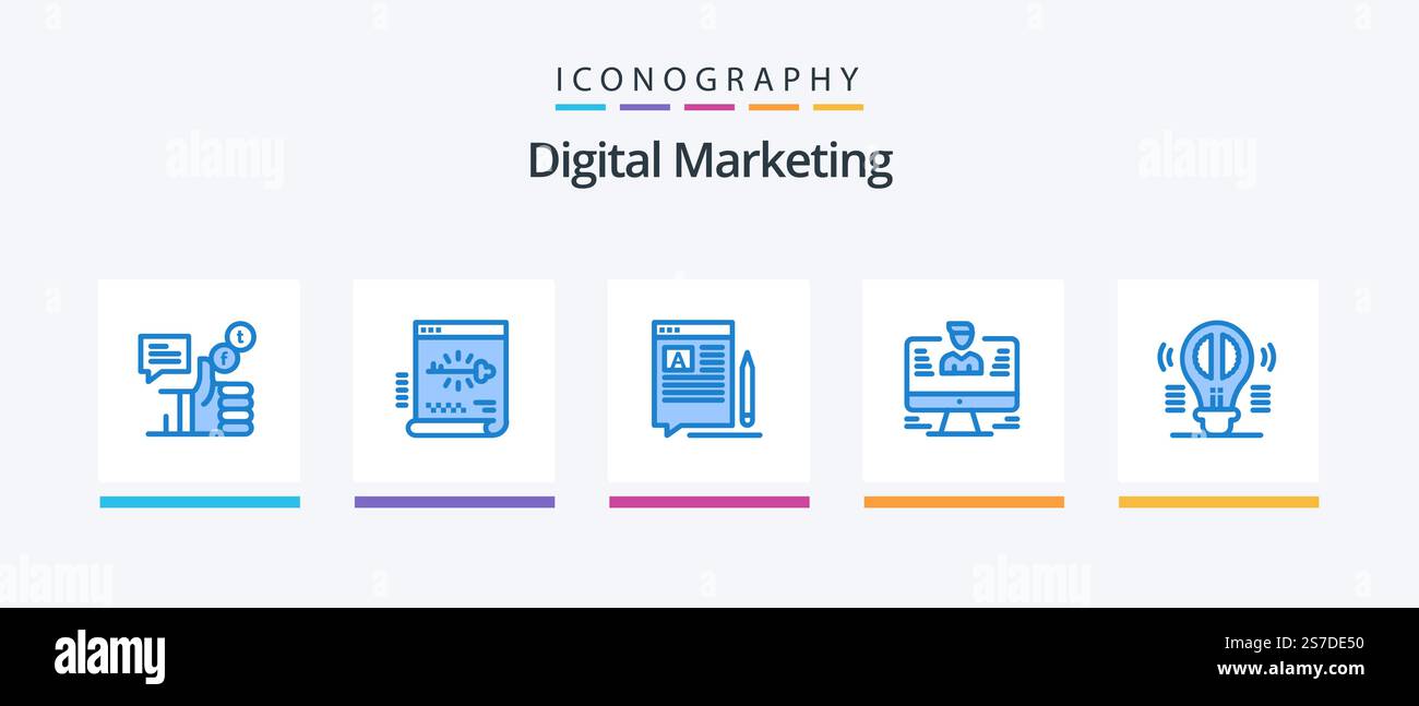 Digital Marketing Blue 5 Icon Pack Including data. user. document. web ...