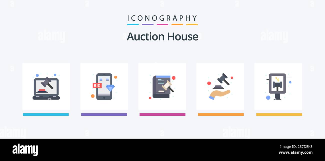 Auction Flat 5 Icon Pack Including justice. court. phone. book. justice ...