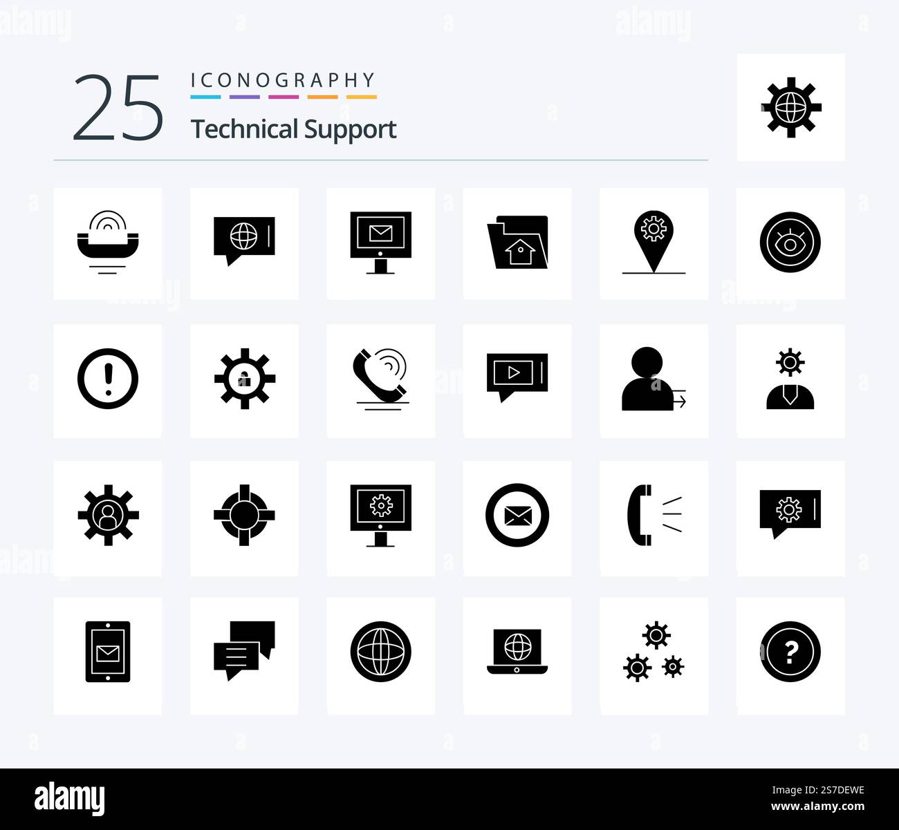Technical Support 25 Solid Glyph icon pack including business. setting ...