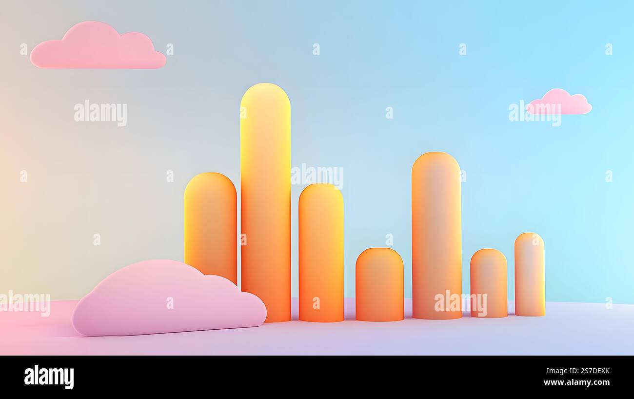 Minimal and modern bar graph chart on soft pastel blue background ...