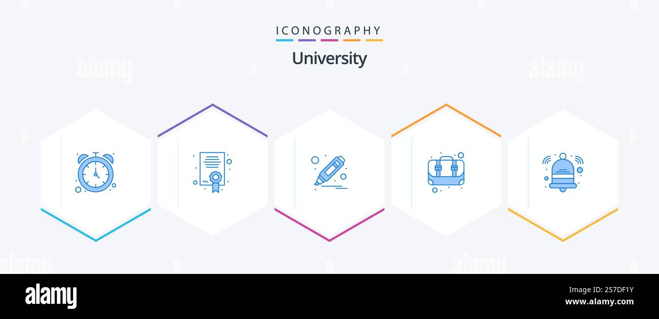 University 25 Blue icon pack including bell. student. highlighter ...