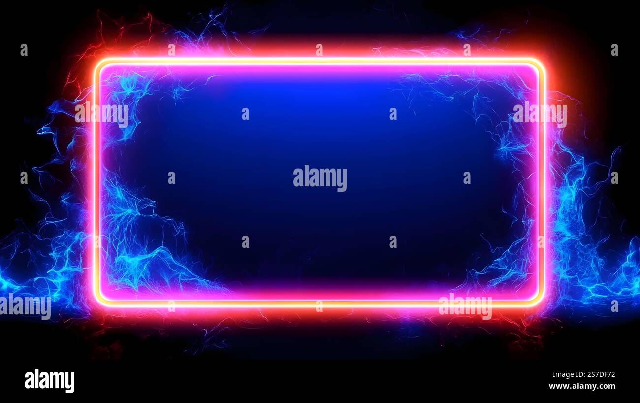 Softly glowing rectangular neon frame in warm amber hue,surrounded by ...