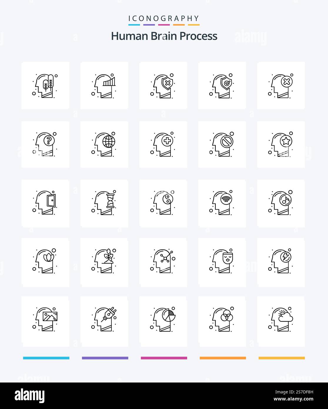 Creative Human Brain Process 25 OutLine icon pack Such As mark. head ...