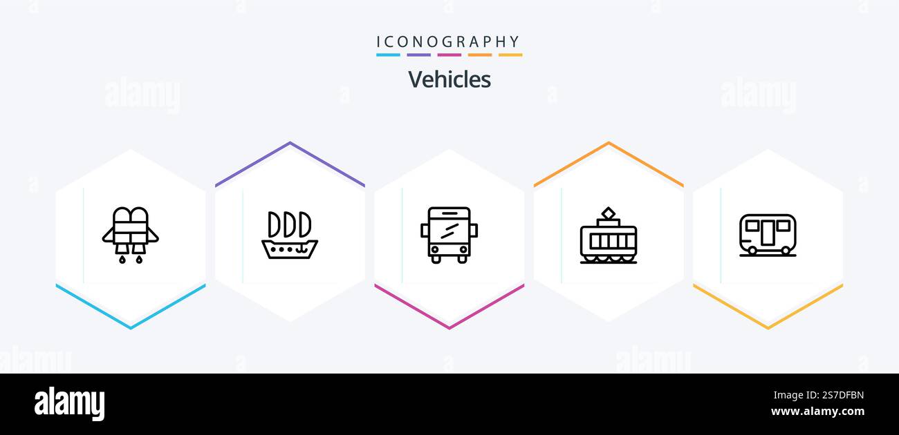 Vehicles 25 Line icon pack including . . railroad. wagon. trailer Stock ...
