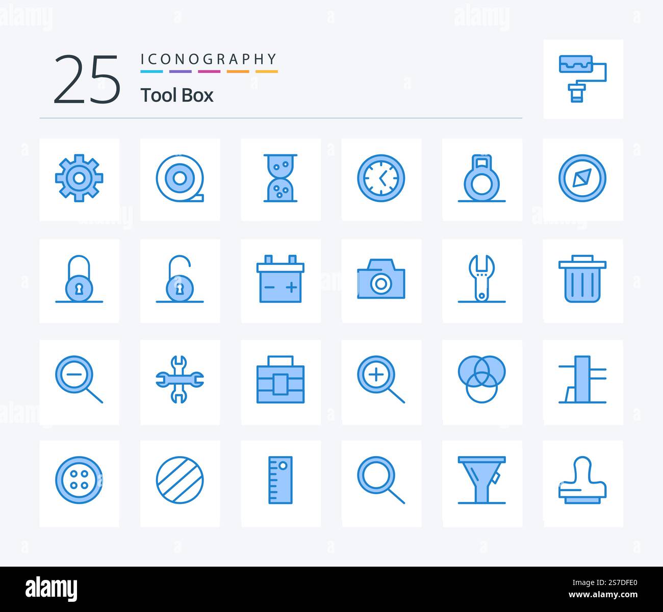 Tools 25 Blue Color icon pack including camera. battery. symbol ...