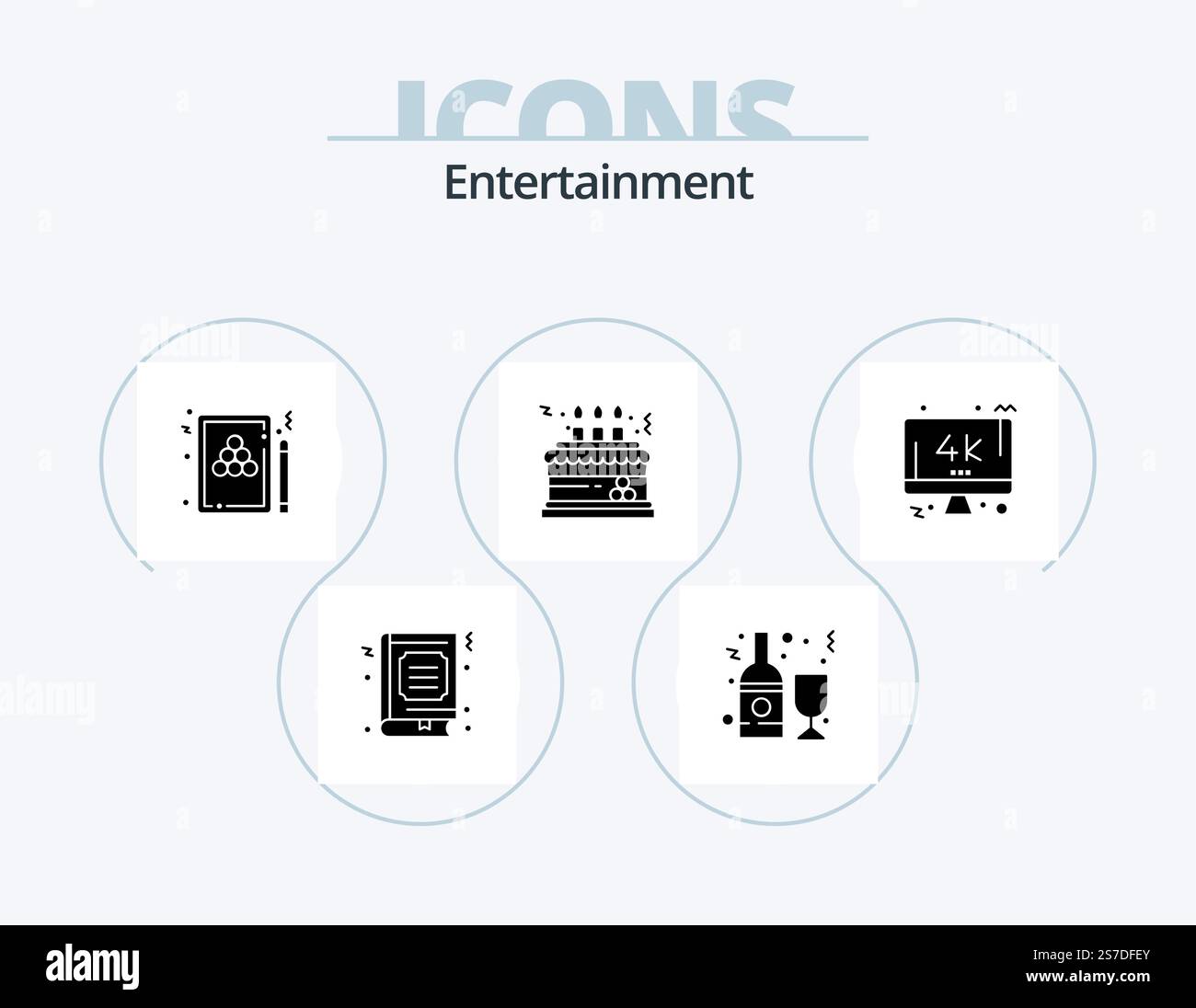 Entertainment Glyph Icon Pack 5 Icon Design. celebration. birthday. glass. game. pool Stock ...