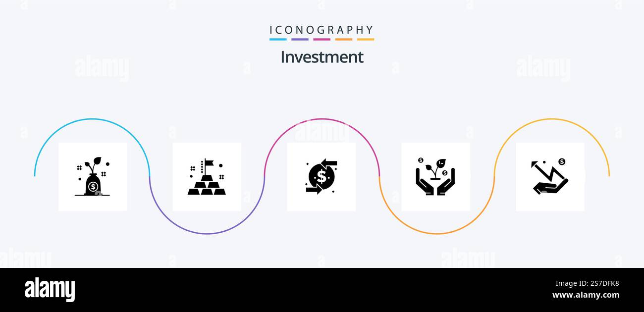 Investment Glyph 5 Icon Pack Including . money. dollar. graph ...