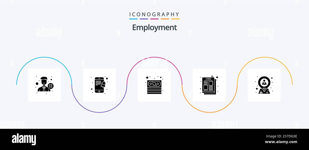 Employment Glyph 5 Icon Pack Including human. employee. cash. job ad ...