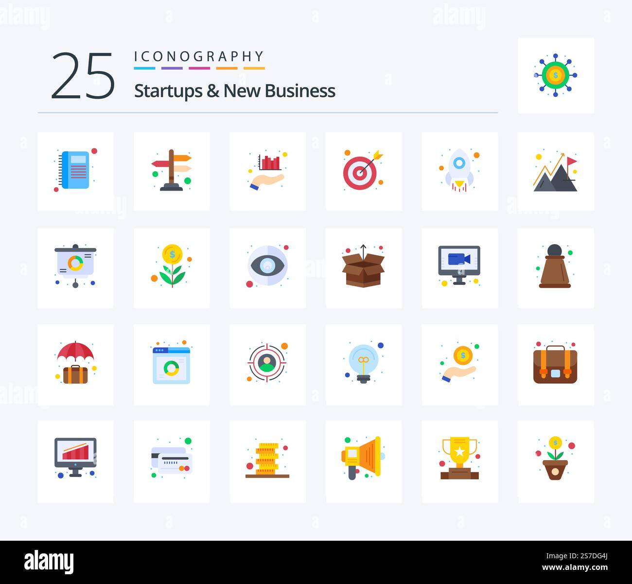 Startups And New Business 25 Flat Color icon pack including rocket ...