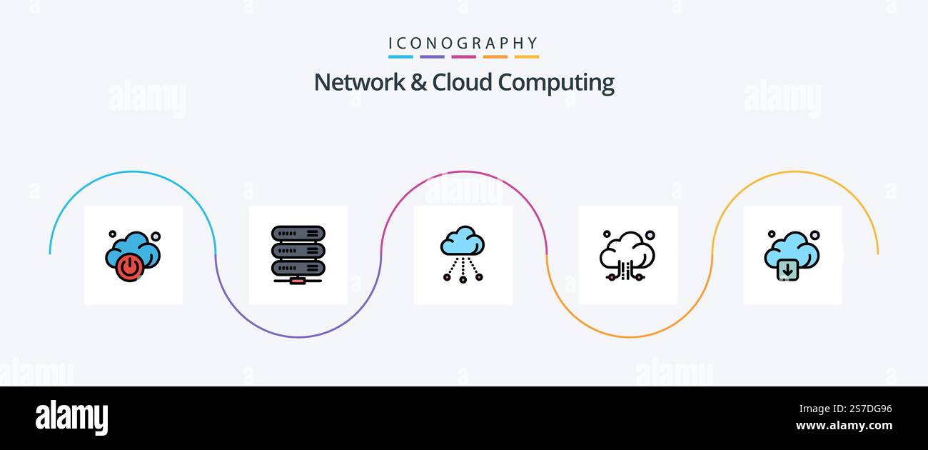 Network And Cloud Computing Line Filled Flat 5 Icon Pack Including . connection. technology ...