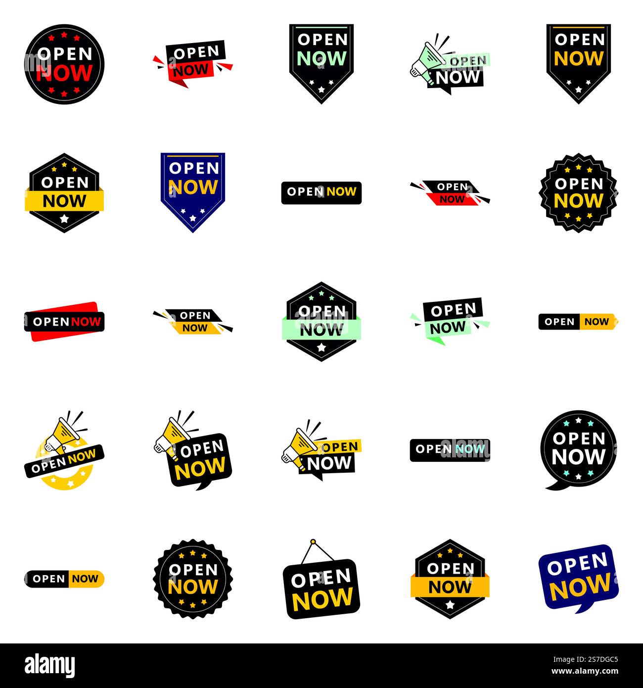 Open now banner pack 25 designs for any occasion Stock Vector Image ...