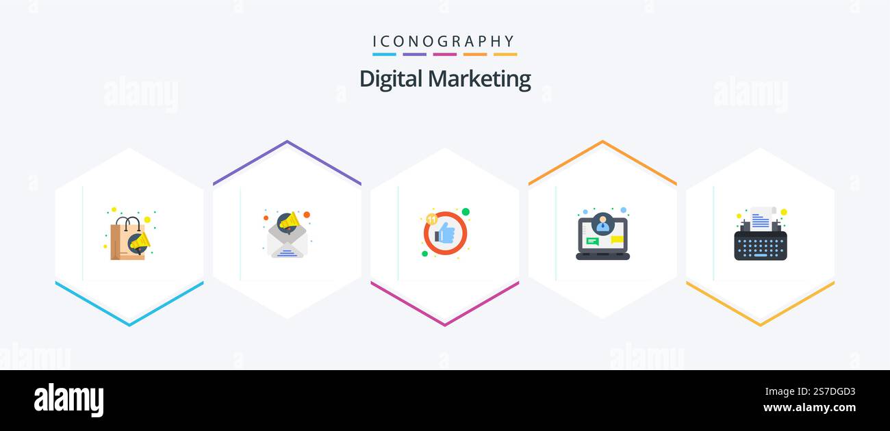 Digital Marketing 25 Flat icon pack including writer. type. likes. keys ...