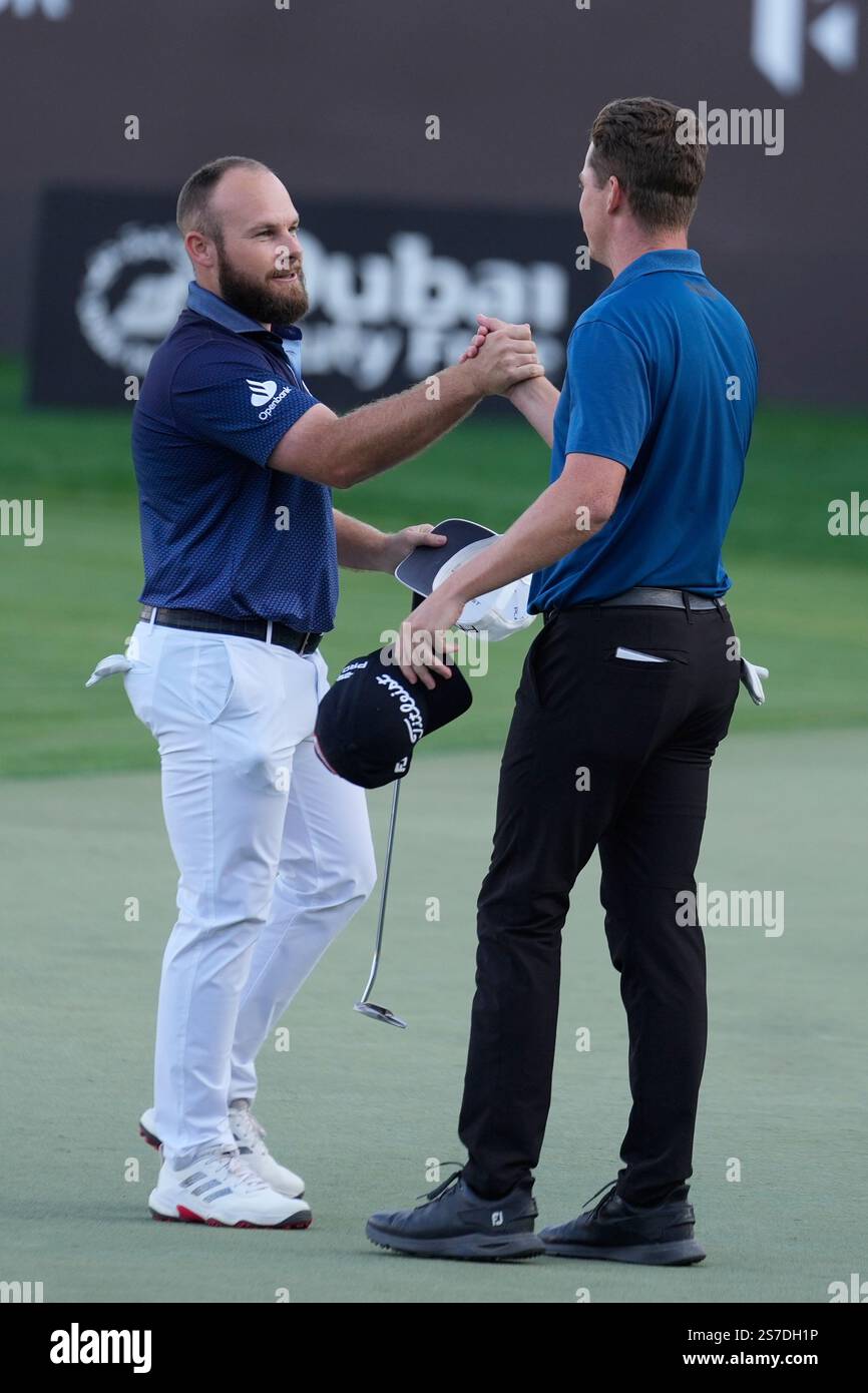 Tyrell Hatton of England, left, is congratulated by Daniel Hillier of ...