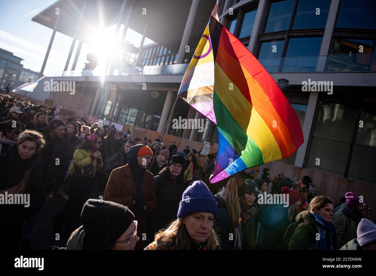Berlin, Germany. 19th Jan, 2025. People take part in the "Flinta* March ...