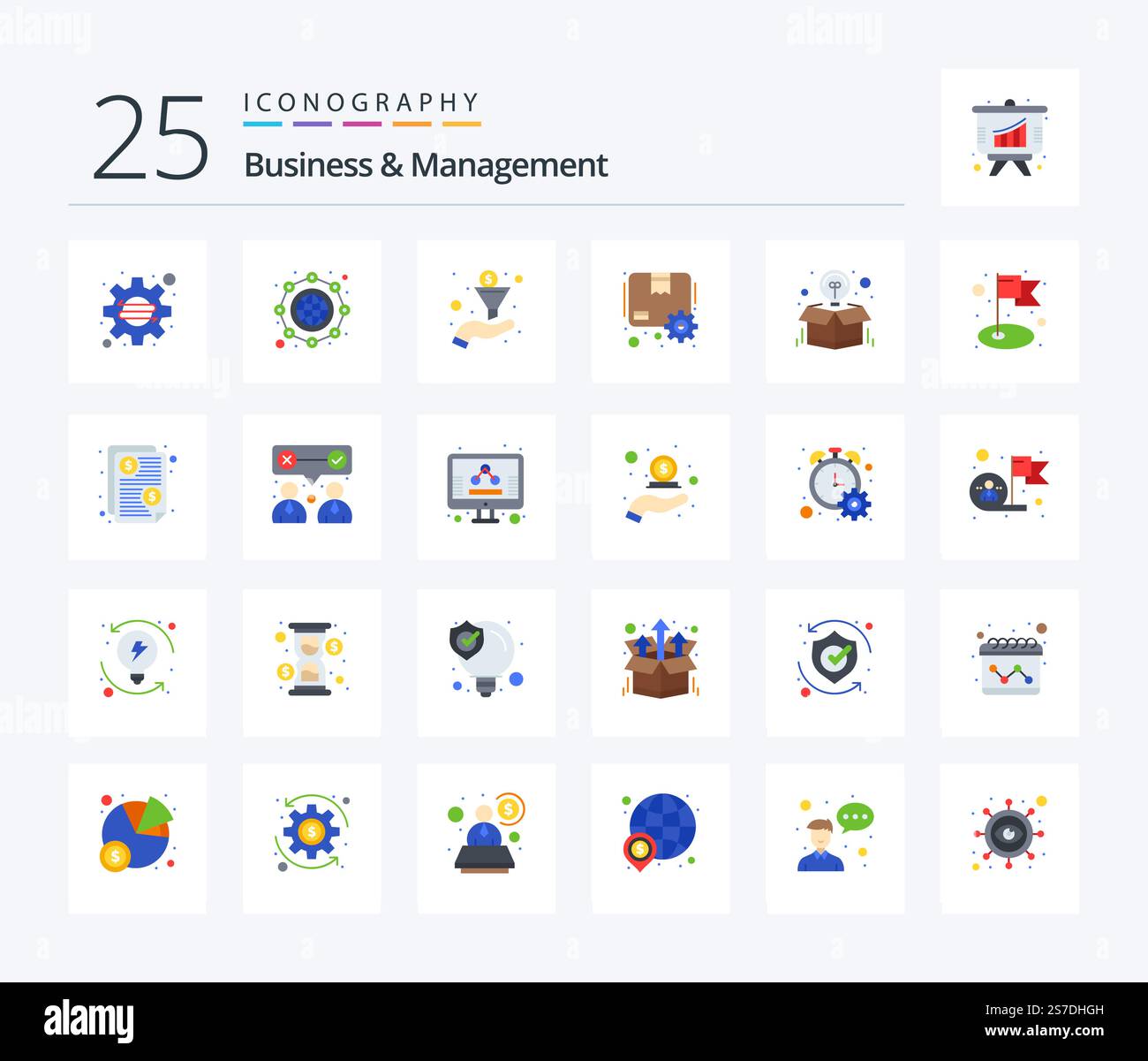Business And Management 25 Flat Color icon pack including idea. box ...